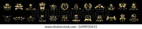 Golden Vip Logo Set - Isolated On Black Background, Vector Illustration ...