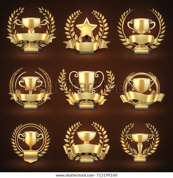 Golden Winner Trophy Cups Prize Sports Stock Vector (Royalty Free ...