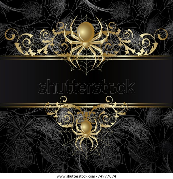 Goldframed Gold Spider Web On Black Stock Vector (Royalty Free) 74977894