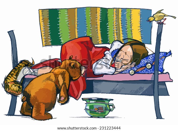 Goldilocks Three Bears Sleeping Girl Traditional Stock Vector (Royalty ...
