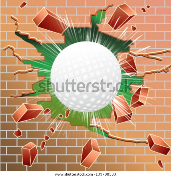 Golf Ball Breaking Through Red Brick: เวกเตอร์สต็อก (ปลอดค่าลิขสิทธิ์ ...
