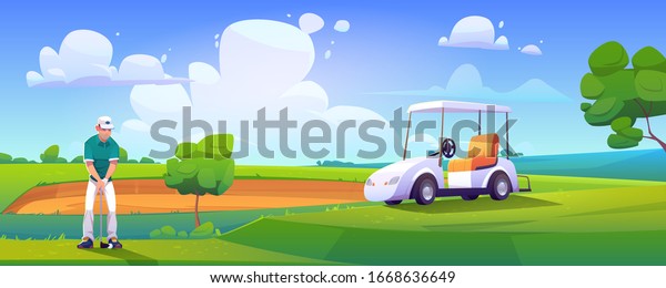 Golfer Playing Golf On Green Field Stock Vector (Royalty Free) 1668636649