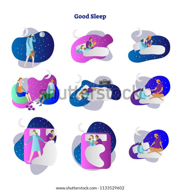 Good Bad Sleep Vector Illustration Collection: เวกเตอร์สต็อก (ปลอดค่า ...
