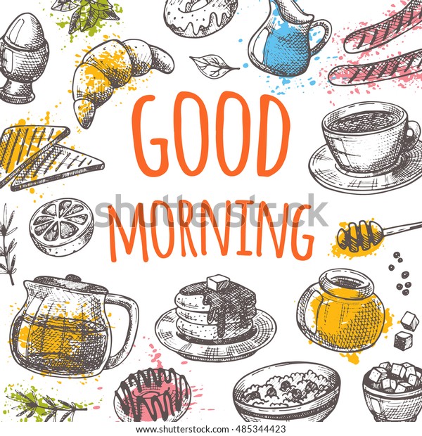 Good Morning Card Elements Kitchen On Stock Vector (Royalty Free ...