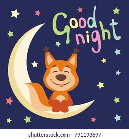 Good Night Funny Squirrel Cartoon Style Stock Vector (Royalty Free ...