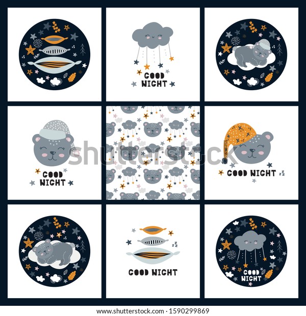 Good Night Set Cute Nursery Illustrations Stock Vector (Royalty Free ...