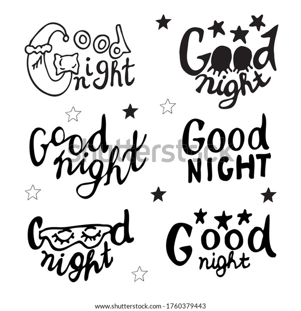 Good Night Set Six Handdrawn Typographic Stock Vector (Royalty Free ...