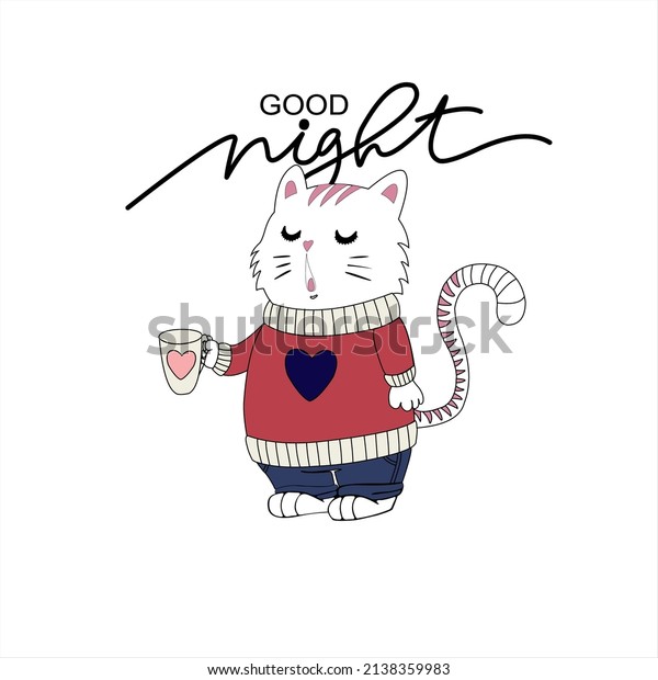Good Nightgood Night Sleeping Cat Vector Stock Vector (Royalty Free ...