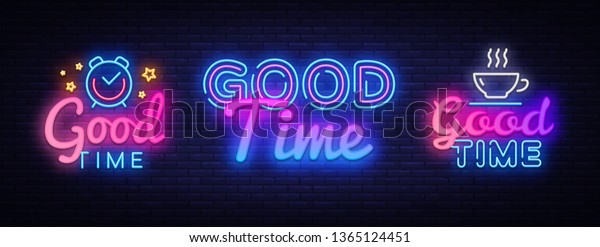 Good Time Collection Neon Signs Vector: стоковая векторная графика (без ...
