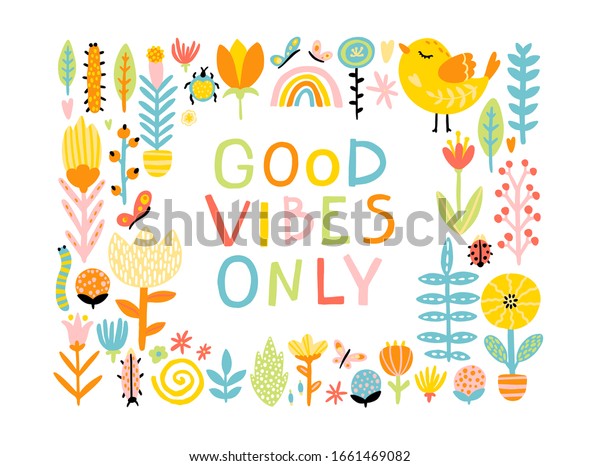 Good Vibes Only Cute Cartoon Birds Stock Vector (Royalty Free) 1661469082
