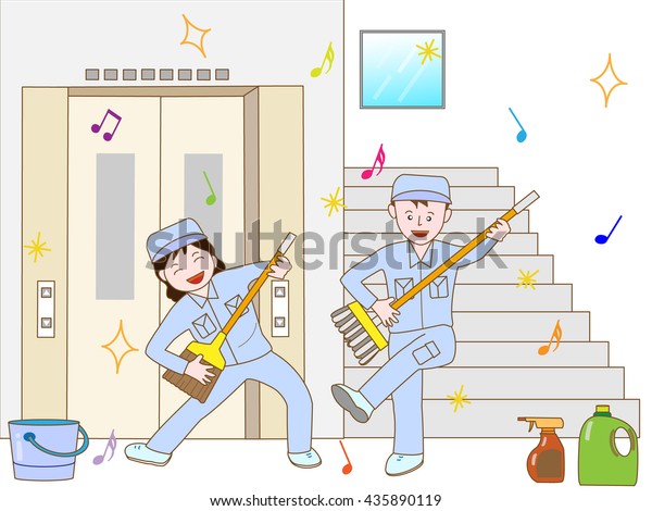 Good Worker Teamwork Cleaning Office Building Stock Vector (Royalty ...