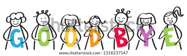 Goodbye Smiling Group Stick Figures Holding stockvector (rechtenvrij ...