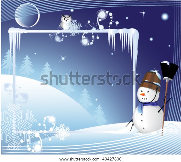 Goodnatured Snow Man Winter Vector Frame 스톡 벡터(로열티 프리) 43427800 ...