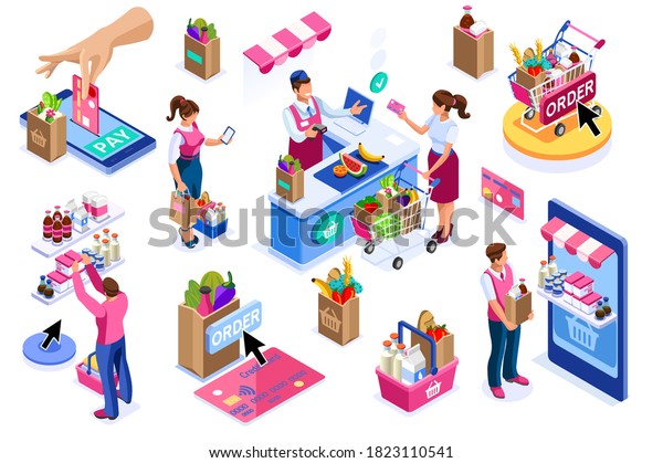 Goods Purchases Cartoon Set Paying Customers Stock-vektor (royaltyfri ...