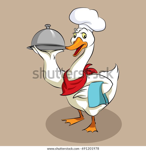 Goose Chef Hold Plate Cover Plate Stock Vector (Royalty Free) 691201978