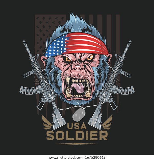 Gorilla America Usa Flag Machine Gun Stock Vector (Royalty Free ...