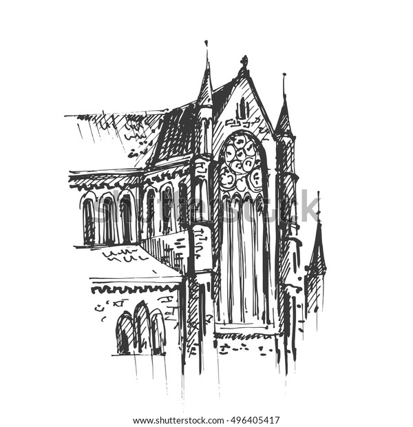 Gothic Architecture Hand Drawn Gothic Cathedral Stock Vector (Royalty ...