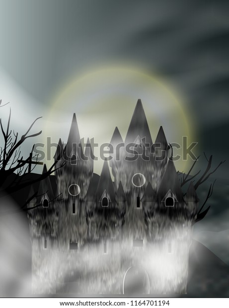 Gothic Castle Fog Background Full Moon Stock Vector (Royalty Free ...
