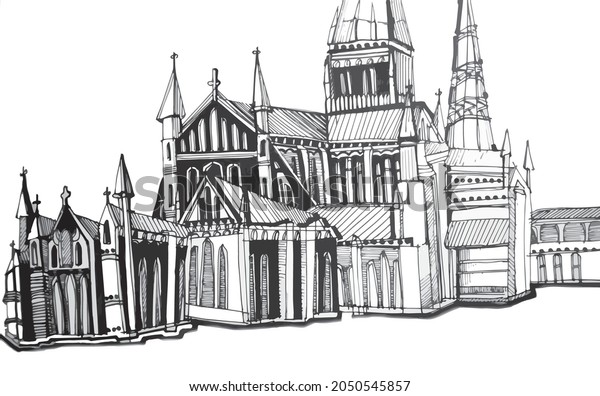 Gothic Castle Ink Gothic Building Drawing Stock Vector (Royalty Free ...