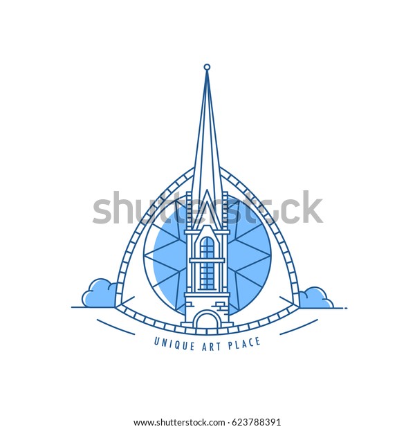 Gothic Church Line Art Vector Illustration 스톡 벡터(로열티 프리) 623788391 ...