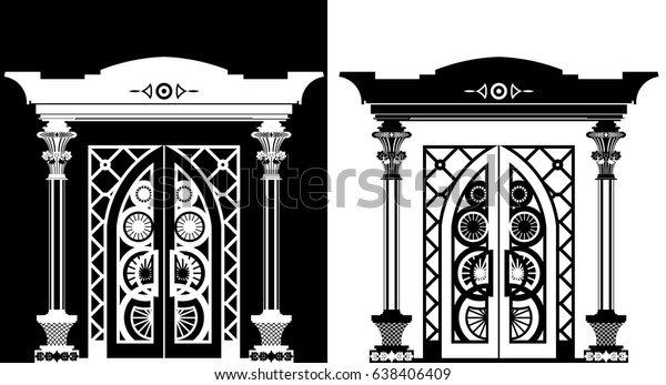 Gothic Door Isolated On Black White 스톡 벡터(로열티 프리) 638406409 | Shutterstock