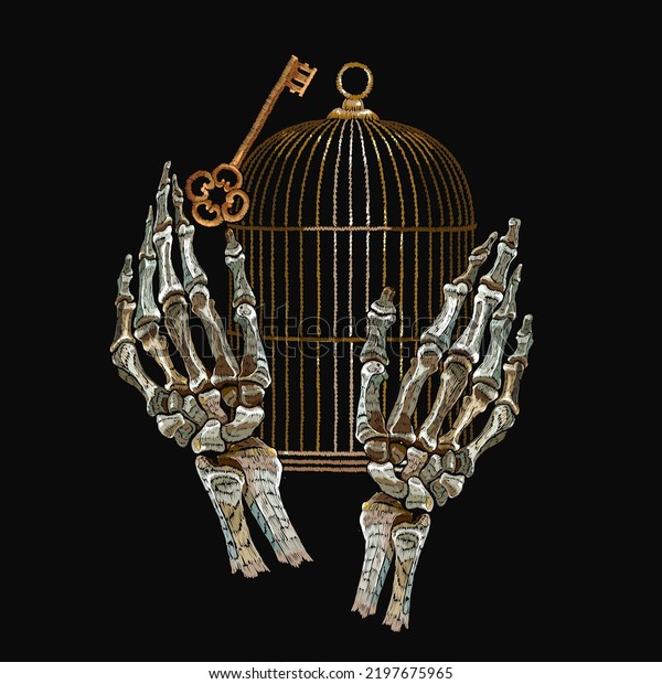 Gothic Embroidery Skeleton Hands Golden Key Stock Vector (Royalty Free ...