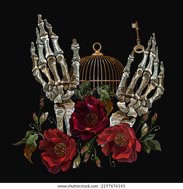 Gothic Embroidery Skeleton Hands Wild Red Stock Vector (Royalty Free ...