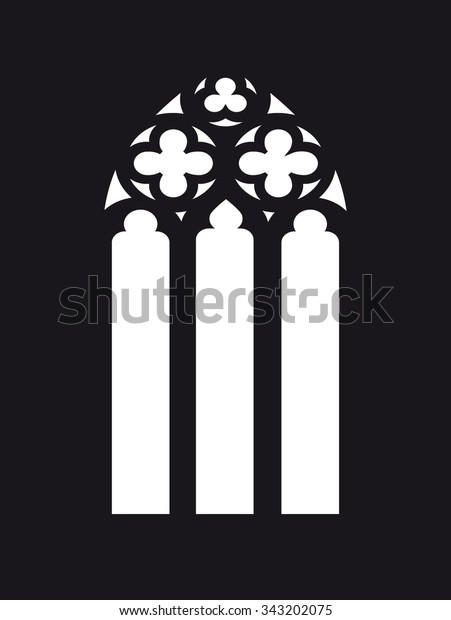 Vektor Stok Gothic Window Silhouette Vista Vector Graphics (Tanpa ...
