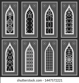 Gothic Windows Outline Set Silhouette Vintage: vetor stock (livre de ...