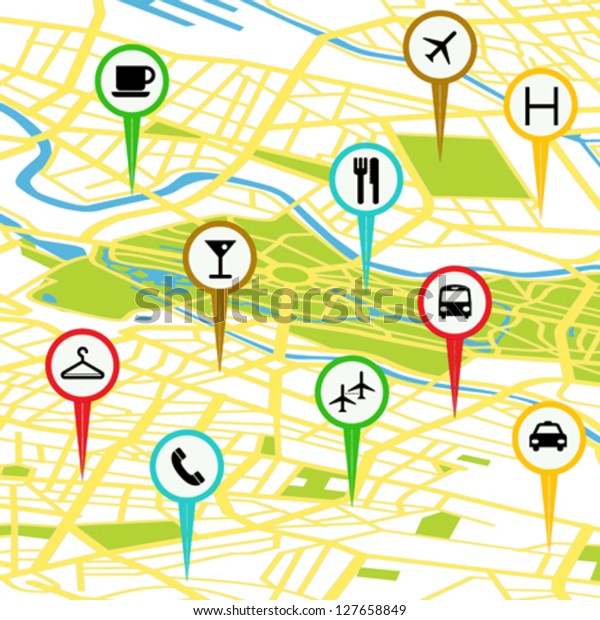Gps Icon Set Over Generic Map Stock Vector (Royalty Free) 127658849 ...