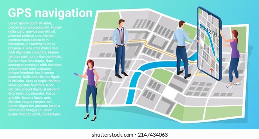 Gps Navigationpeople Study Passage Route Using Stock Vector (Royalty ...