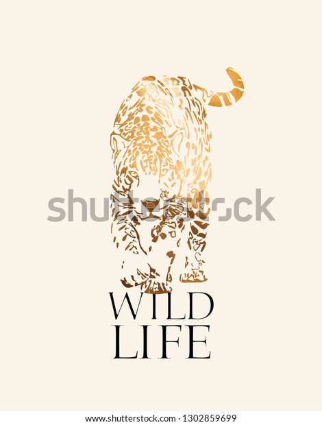 Graceful Leopard Wildlife Lettering Quote Gold: vetor stock (livre de ...