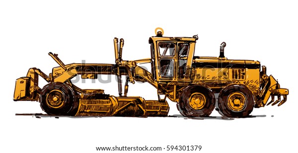 Grader Color Sketch Side View Illustration Stock Vector (Royalty Free ...