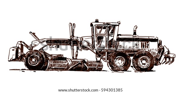 Grader Sketch Side View Illustration Stock Vector (Royalty Free) 594301385