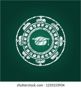 Graduation Cap Icon Inside Chalk Emblem Stock Vector (Royalty Free ...