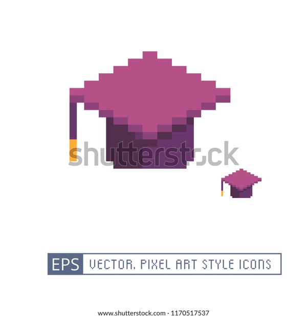 Graduation Cap Pixel Art Icon Academic Stock Vector (Royalty Free ...