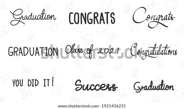 Graduation Drawn Calligraphy Set Congratulations Isolated Stock Vector ...