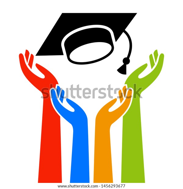 Graduation Logo Hand Hat Hand Celebrating: เวกเตอร์สต็อก (ปลอดค่า ...