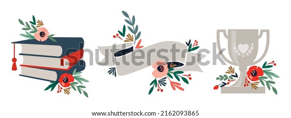 Graduation Symbols Vector Illustration Set: เวกเตอร์สต็อก (ปลอดค่า ...