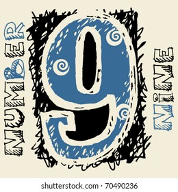 Graffiti Numerals Doodle Number Nine: เวกเตอร์สต็อก (ปลอดค่าลิขสิทธิ์ ...
