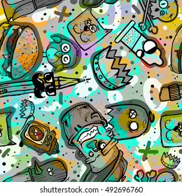 Vektor Stok Graffiti Seamless Texture Sticker Bombing (Tanpa Royalti ...