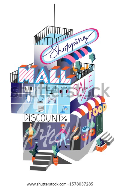 Grand Multi Storey Shopping Mall Flat Stock Vector (Royalty Free ...