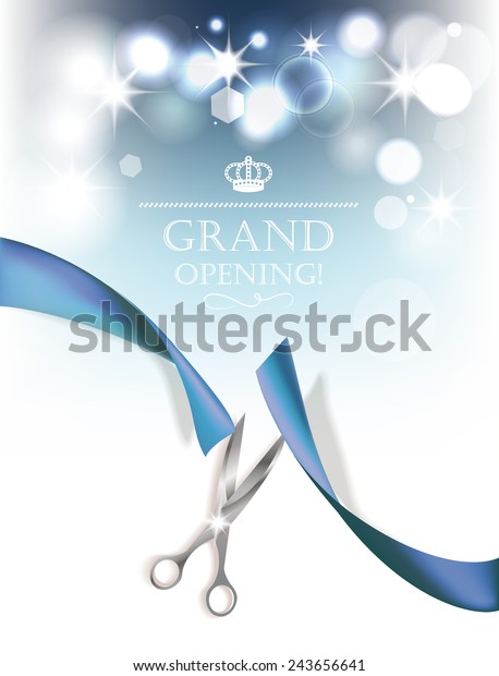 Grand Opening Background Blue Ribbon Silver Stock Vector (Royalty Free ...