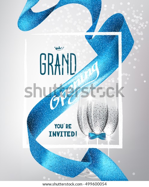 Grand Opening Background Blue Sparkling Ribbon Stock Vector (Royalty ...
