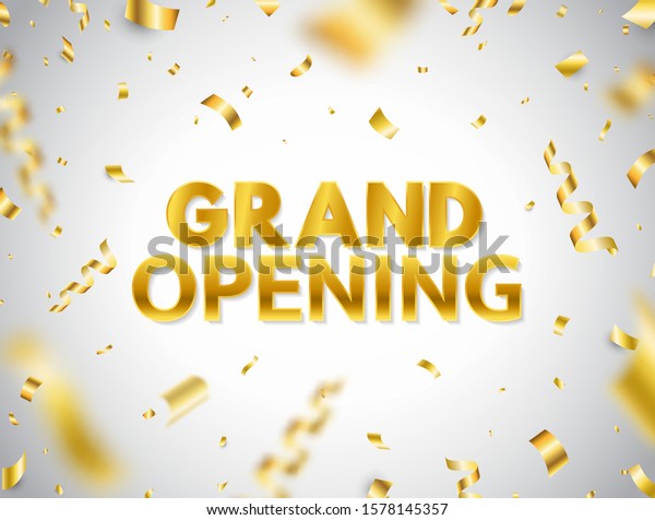 Grand Opening Background Gold Glittering Falling Stock Vector (Royalty ...