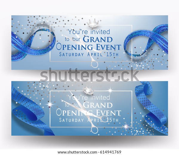 Grand Opening Blue Banners Frame Curly Stock Vector (Royalty Free ...