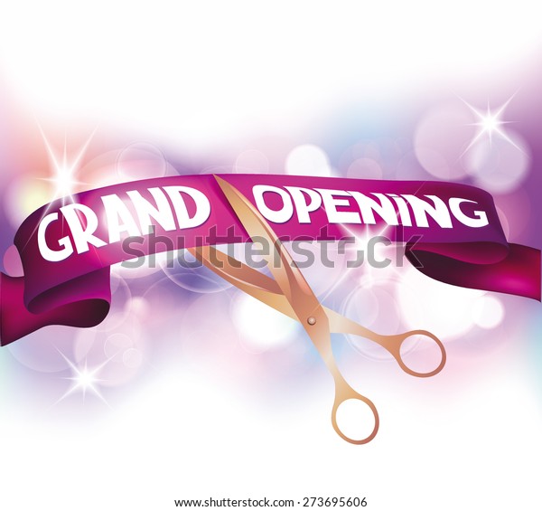 Grand Opening Cards Scissorsred Ribbon Bokeh Stock Vector (Royalty Free ...