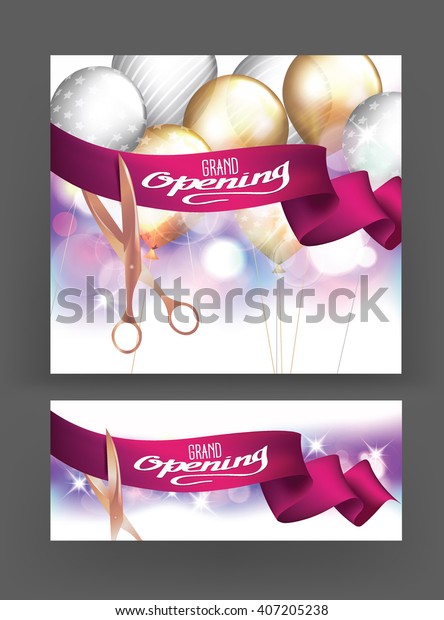 Grand Opening Cards Scissorsred Ribbon Bokeh Stock Vector (Royalty Free ...