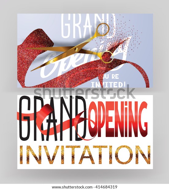 Grand Opening Cards Stippling Red Ribbons Stock Vector (Royalty Free ...