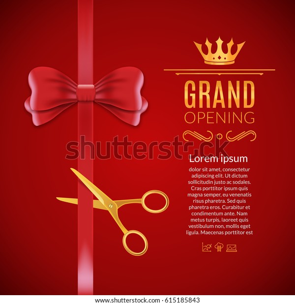 Grand Opening Red Ribbon Bow Open Stock Vector (Royalty Free) 615185843